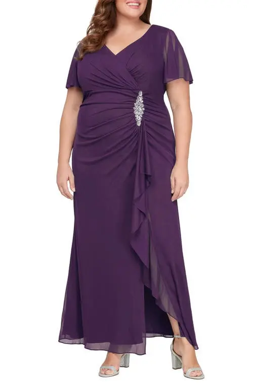 Alex Evenings Surplice V-Neck Gown - Summer Plum | Editorialist