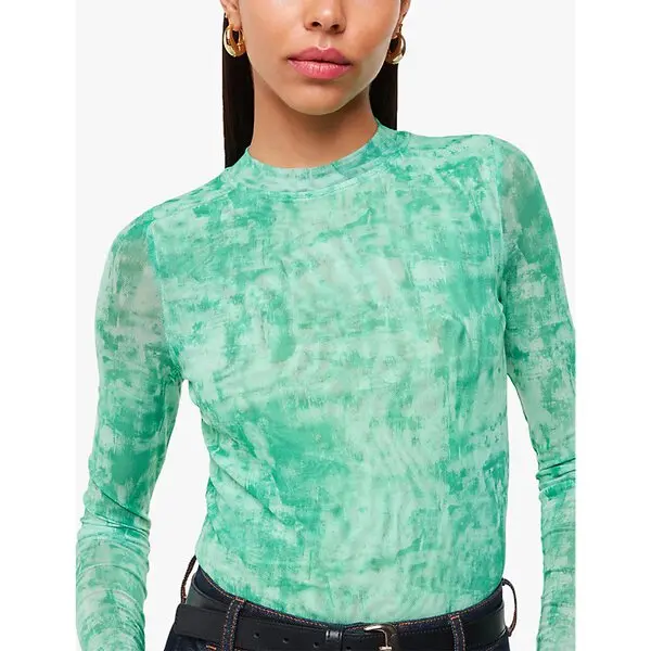 Whistles Brushwork-print Stretch-mesh Top