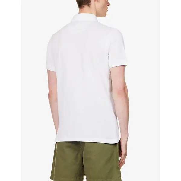 Barbour Brand-embroidered Ribbed-trim Regular-fit Cotton-piqué Polo Shirt - White