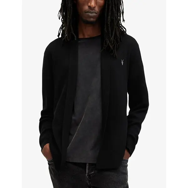 ALLSAINTS Ramskull-embroidered Merino-wool Cardigan - Black