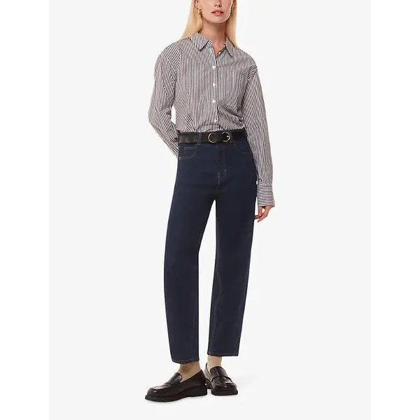 Whistles High-rise Barrel-leg Stretch-denim Jeans - Navy