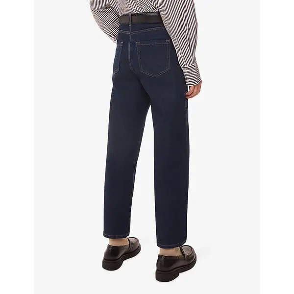 Whistles High-rise Barrel-leg Stretch-denim Jeans - Navy