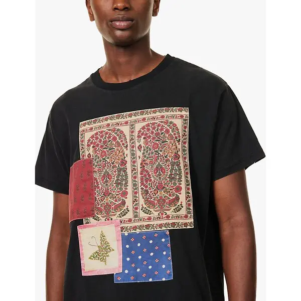 FOUND Patchwork Graphic-print Relaxed-fit Cotton-jersey T-shirt