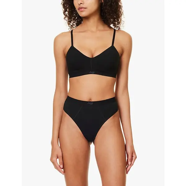SLOGGI Ever Ease String Stretch-cotton Thong - Black
