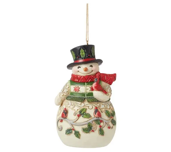 JIM SHORE Snowman With Cardinal Orn - One-color