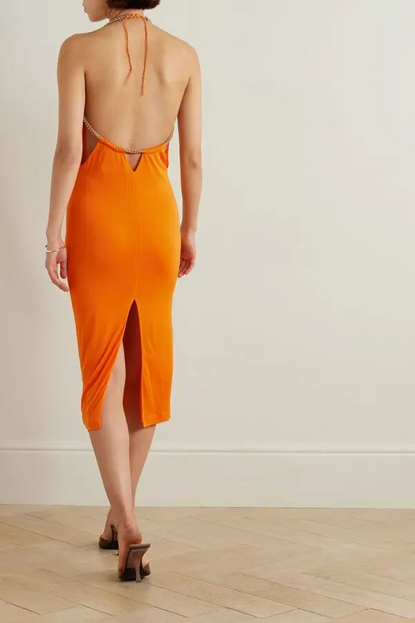 Dion Lee Barball Open-Back Beaded Mesh Midi Dress In Orange - 85% Off