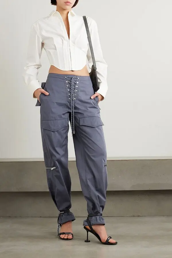 DION LEE Lace-up Wide-leg Twill Pants