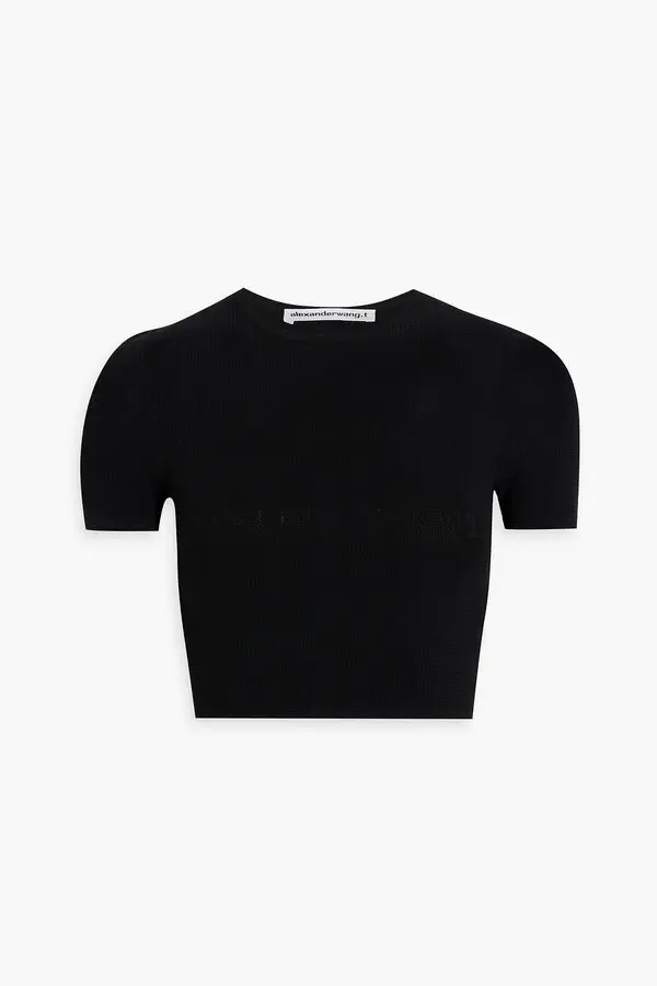 Alexander Wang Cropped Pointelle-Knit Top In Black - 65% Off
