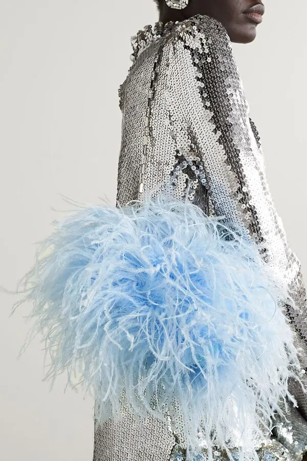 Attico Midnight Feather-trimmed Clutch