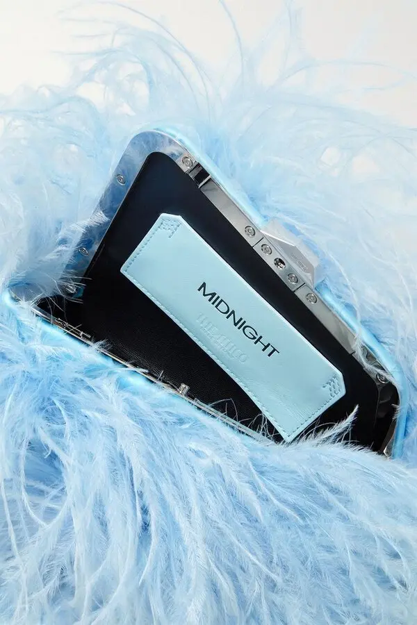 Attico Midnight Feather-trimmed Clutch
