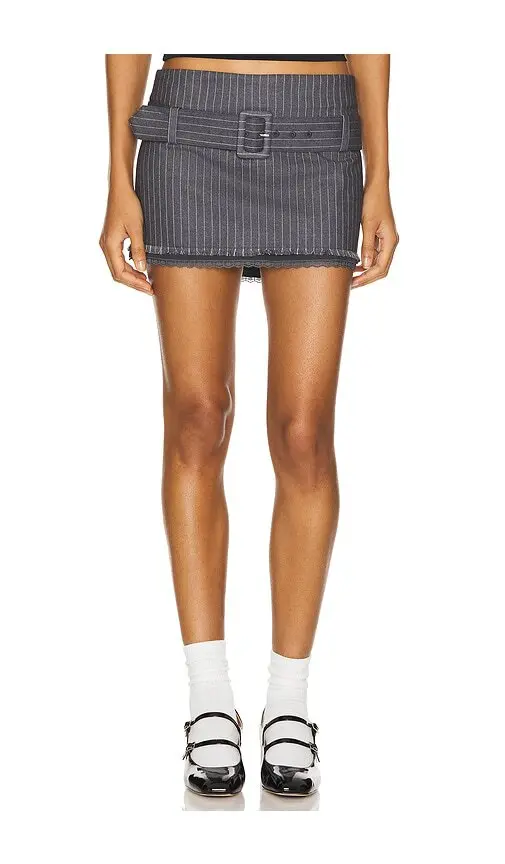 GUIZIO Andra Pinstripe Mini Skirt - Charcoal & White