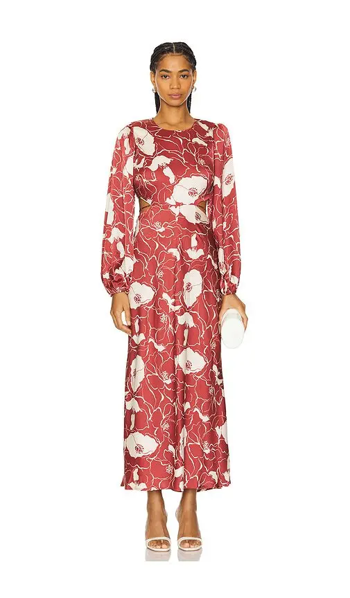 western dresses midi Beige Western Geometric Print 3/4 Sleeve Loose Midi Dress