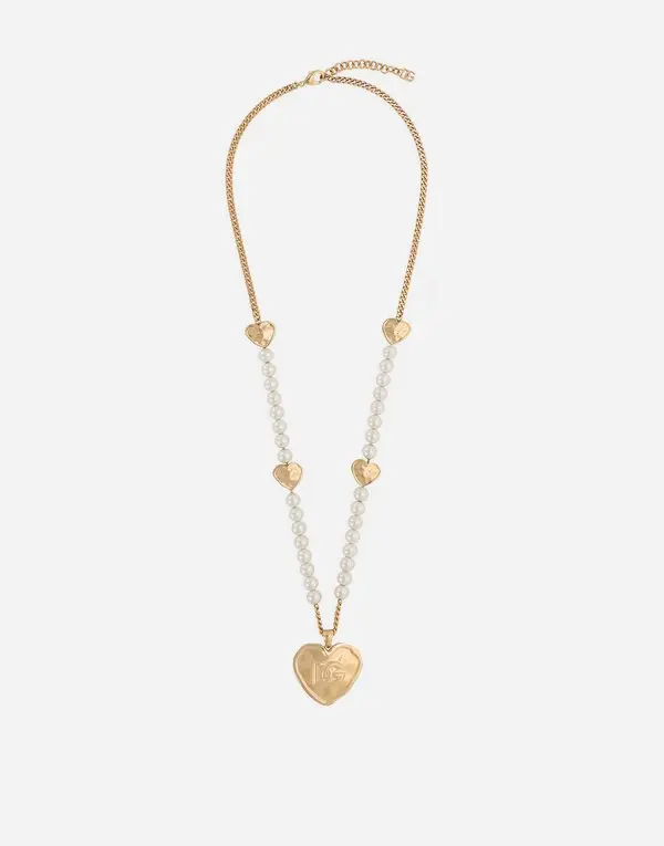Dolce & Gabbana Necklace With Dg Logo And Heart Pendant - Gold