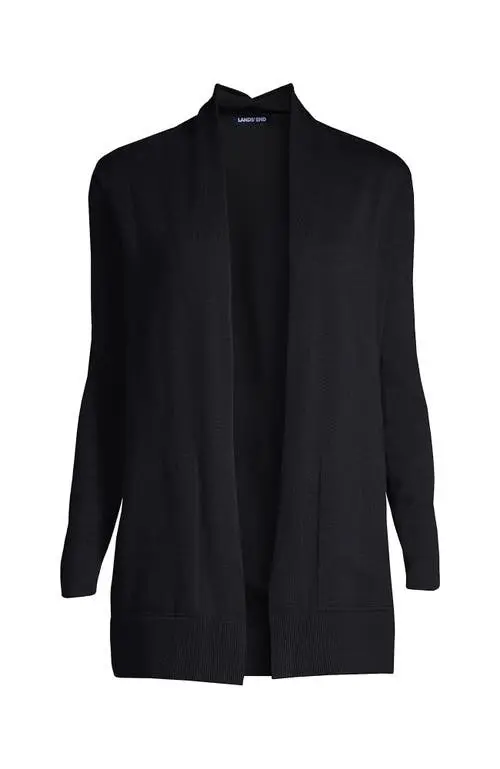 LANDS' END Long Sleeve Open Cardigan Sweater - Black