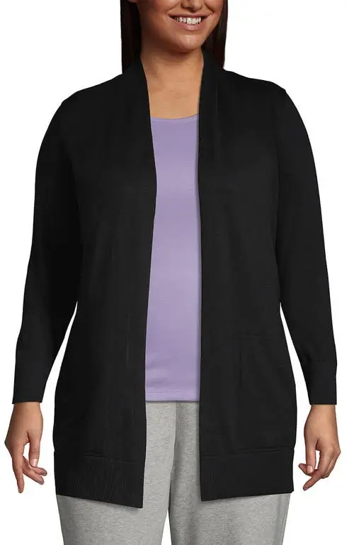 LANDS' END Long Sleeve Open Cardigan Sweater - Black