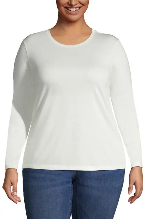LANDS' END Supima Cotton Long Sleeve Crewneck T-shirt - Ivory