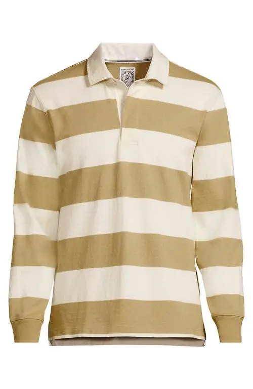LANDS' END Long Sleeve Rugby Shirt - Golden Maple Stripe