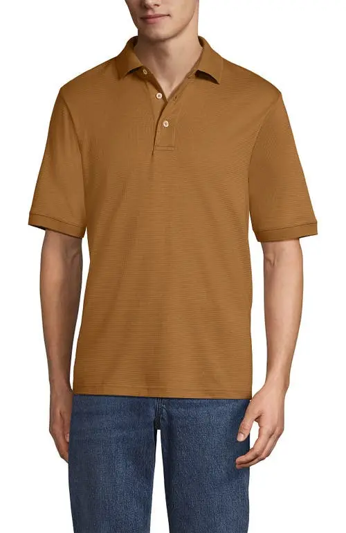 LANDS' END Short Sleeve Cotton Supima Polo Shirt - Canyon Camel Grid