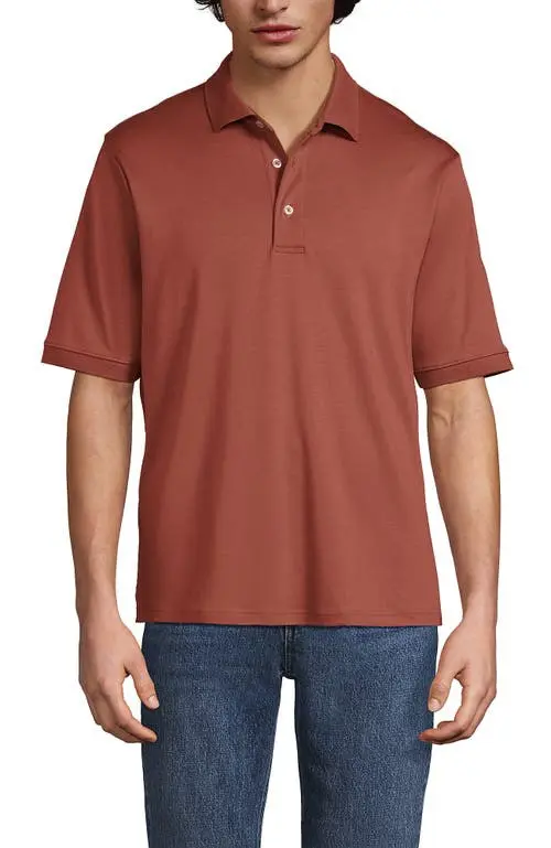 LANDS' END Short Sleeve Cotton Supima Polo Shirt - Earthen Clay