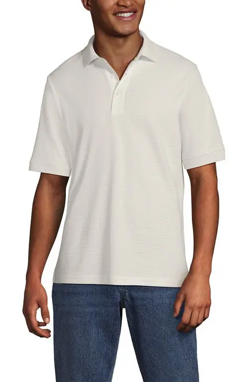 LANDS' END Short Sleeve Cotton Supima Polo Shirt - Ivory Grid