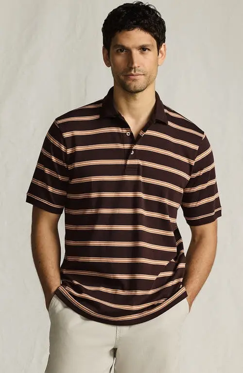LANDS' END Short Sleeve Cotton Supima Polo Shirt - Rich Coffee/camel Stripe