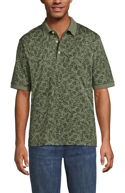 LANDS' END Short Sleeve Cotton Supima Polo Shirt - Sage Palms