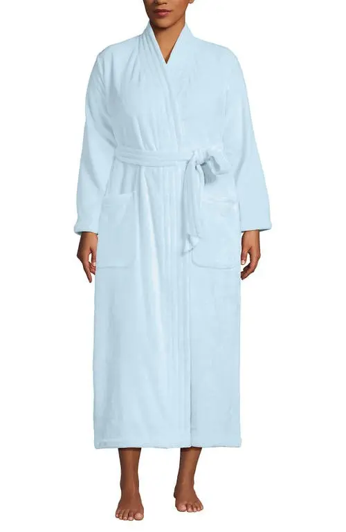 LANDS' END Tall Cozy Plush Long Wrap Robe - Soft Ice Blue