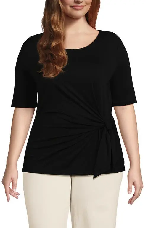 LANDS' END Lightweight Jersey Tie Front Top - Black