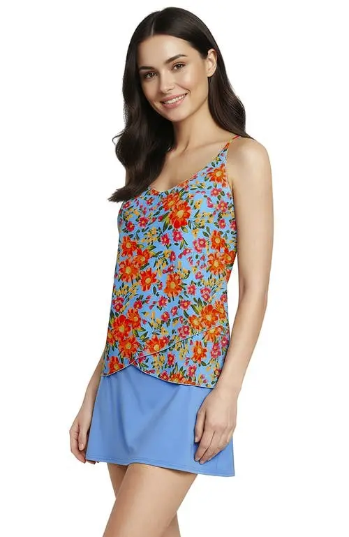 LANDS' END Tulip Hem Tankini Top - Blue Springside Floral