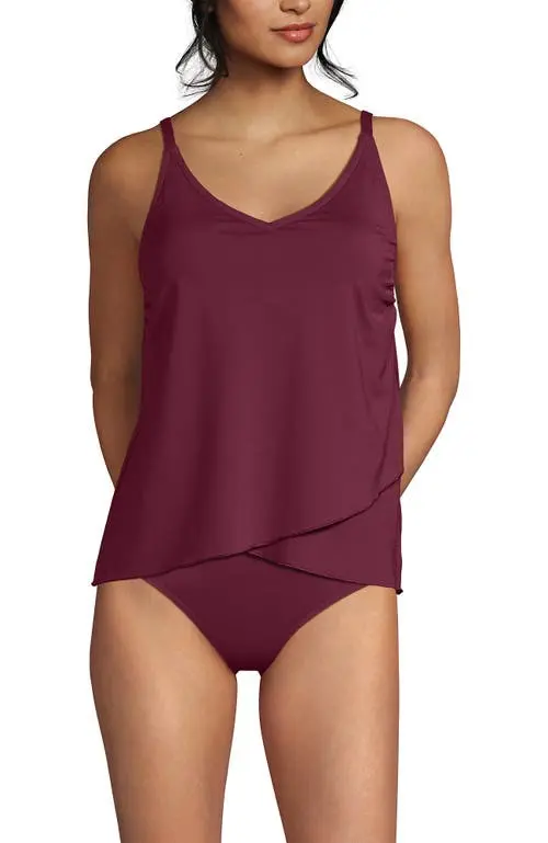 LANDS' END Tulip Hem Tankini Top - Burgundy Spritz