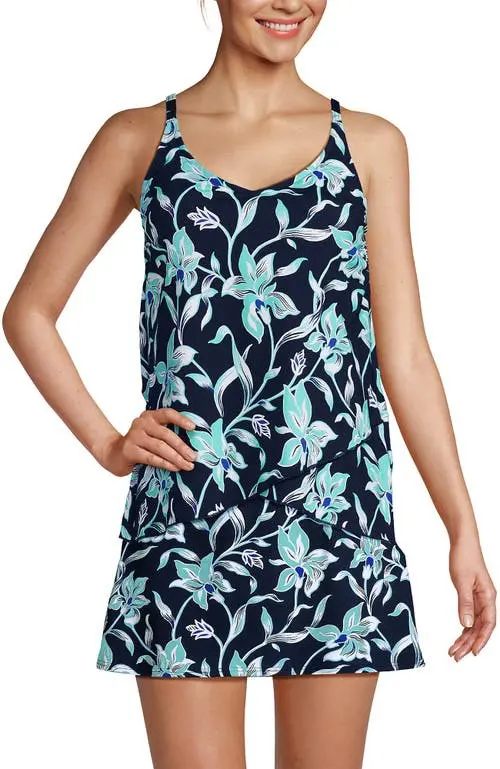 LANDS' END Tulip Hem Tankini Top - Tropic Floral/navy