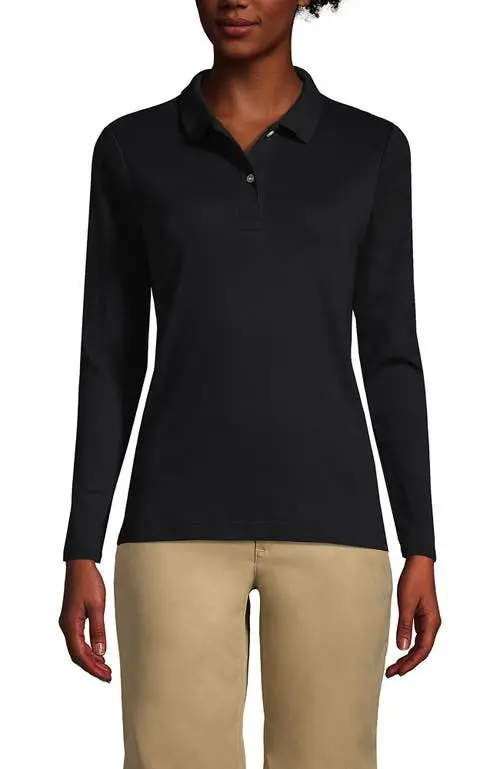 LANDS' END Long Sleeve Feminine Fit Interlock Polo Shirt - Black