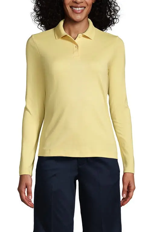 LANDS' END Long Sleeve Feminine Fit Interlock Polo Shirt - Maize