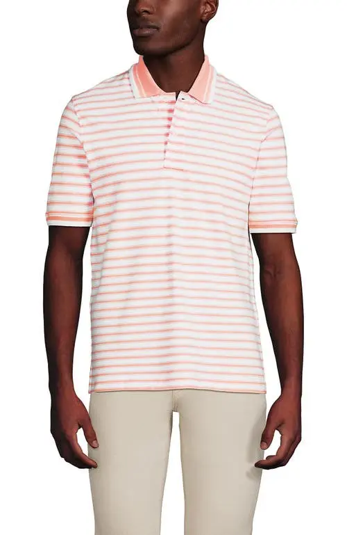 LANDS' END Short Sleeve Comfort-first Mesh Polo Shirt - White/crisp Peach Stripe