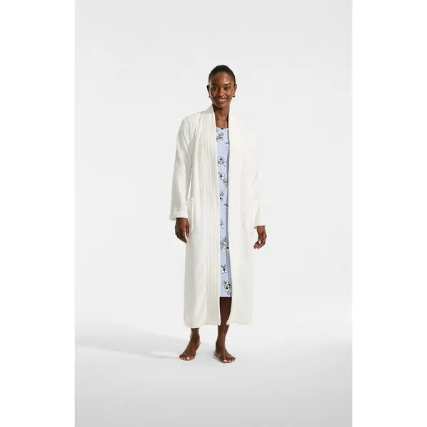 LANDS' END Cozy Plush Long Wrap Robe - Ivory