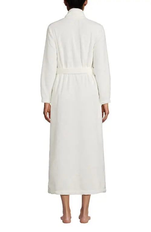 LANDS' END Cozy Plush Long Wrap Robe - Ivory