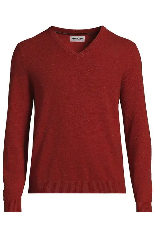 LANDS' END Fine Gauge Cashmere V-neck Sweater - Bourbon Donegal