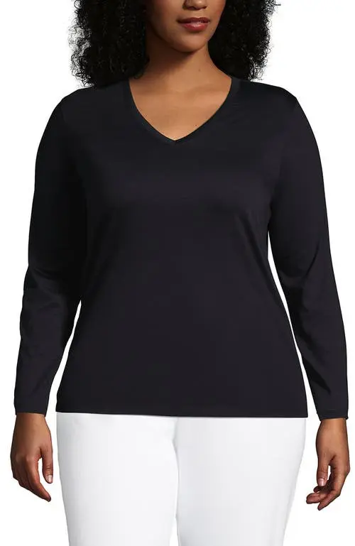 LANDS' END Supima Cotton Long-sleeve V-neck T-shirt - Black