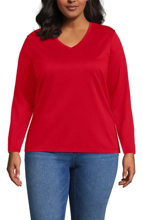 LANDS' END Supima Cotton Long-sleeve V-neck T-shirt - Compass Red
