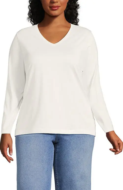 LANDS' END Supima Cotton Long-sleeve V-neck T-shirt - Ivory