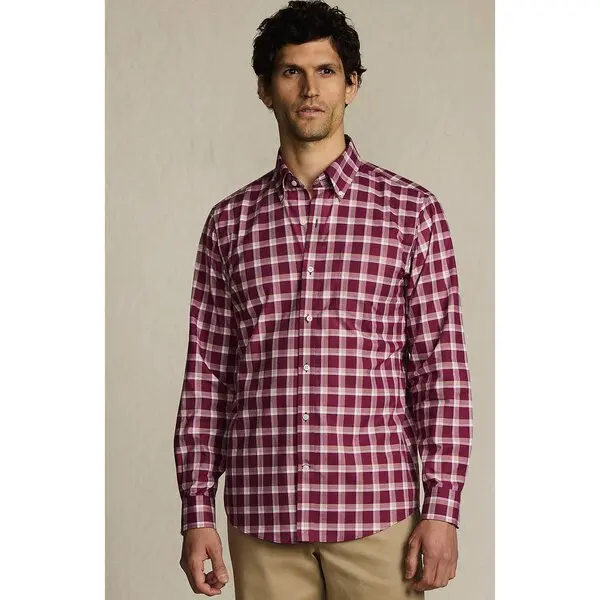 LANDS' END Traditional Fit No Iron Twill Shirt - Burgundy Spritz Plaid