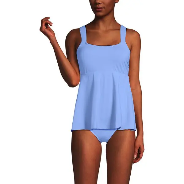 LANDS' END Adjustable Scoop Neck Flutter Tankini Top - Clear Blue Sky