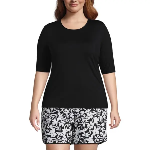 LANDS' END Upf 50 Elbow Sleeve Swim Tee - Black