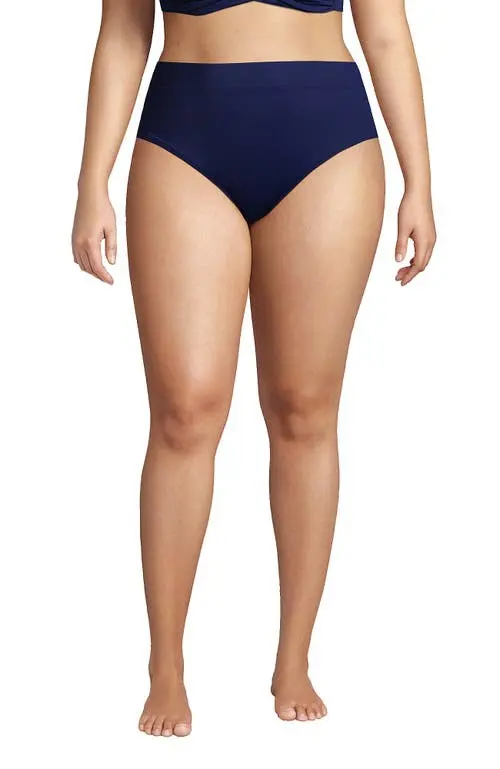 LANDS' END Tummy Control High Waisted Bikini Bottom - Deep Sea Navy