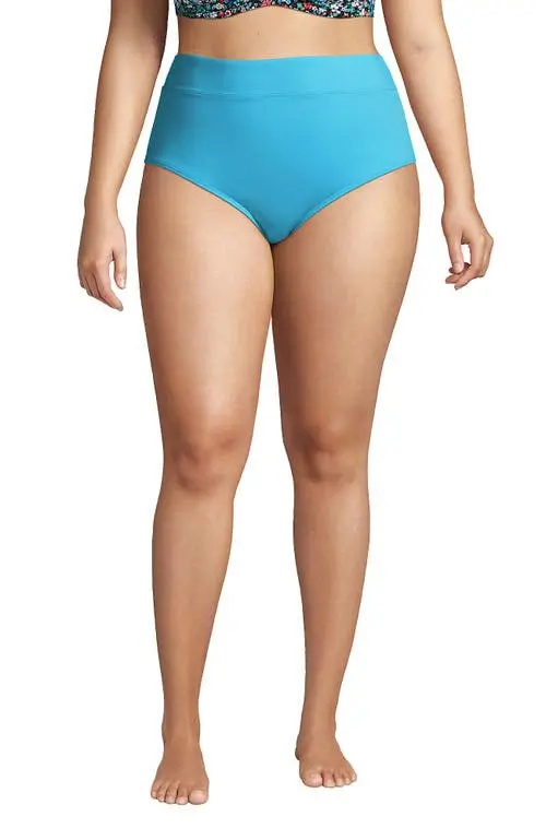 LANDS' END Tummy Control High Waisted Bikini Bottom - Turquoise
