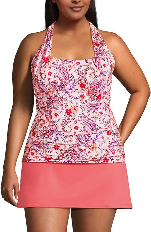LANDS' END Chlorine Resistant Square Neck Halter Tankini Swimsuit Top - Wood Lily Multi Floral Paisley