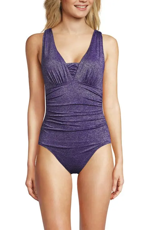 LANDS' END Slendersuit Grecian Low Leg One Piece Swimsuit - Amethyst Shine