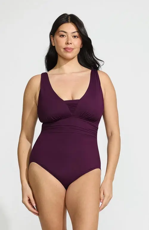 LANDS' END Slendersuit Grecian Tummy Control One Piece Swimsuit - Amethyst Shine