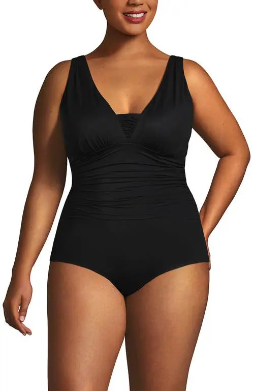 LANDS' END Slendersuit Grecian Tummy Control One Piece Swimsuit - Black