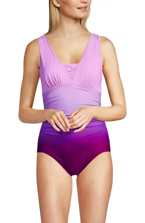 LANDS' END Slendersuit Grecian Low Leg One Piece Swimsuit - Bright Magenta Shine